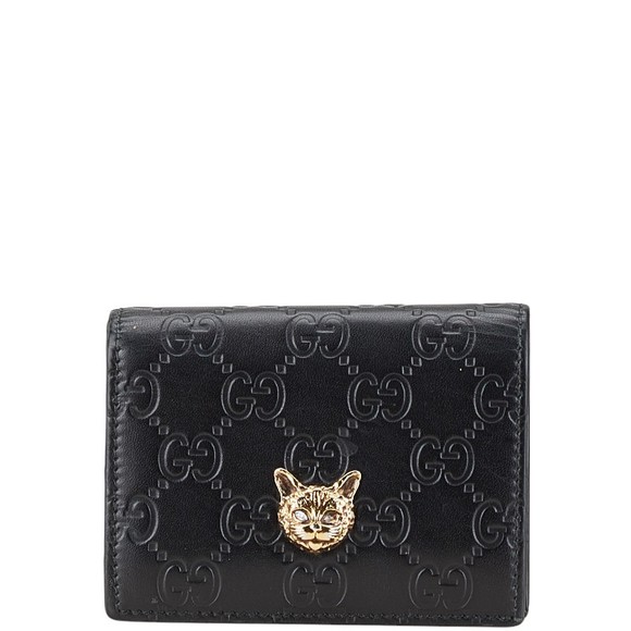 Gucci | Bags | Gucci Guccishima Cat Bifold Wallet Compact Black Leather ...